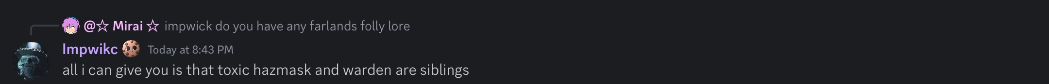 impwick goin crazy in the discord(warden/toxic hazmask lore + facts ...