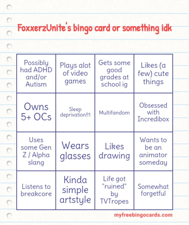 me bingo card | Fandom