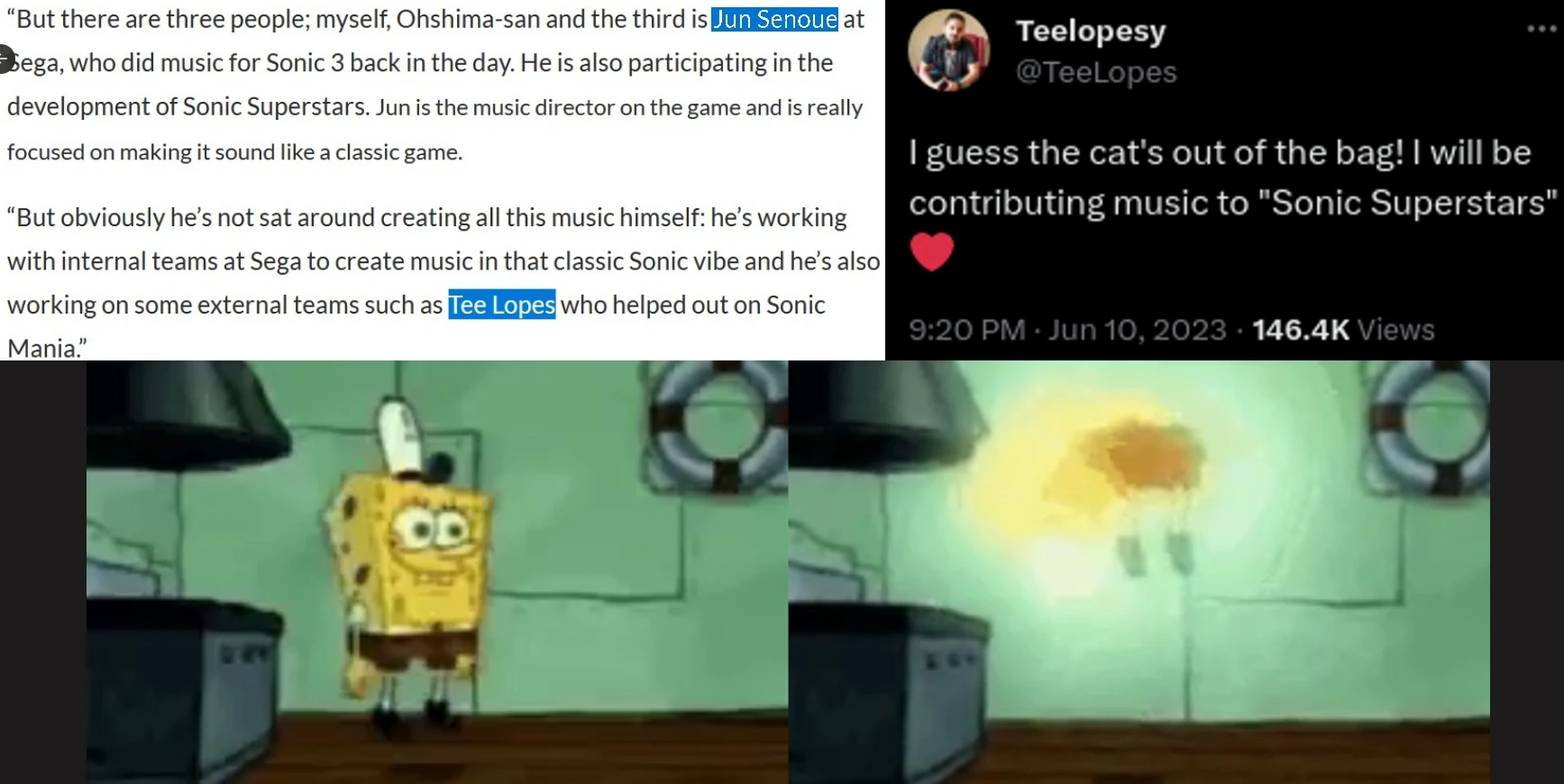 TL:DR Tee Lopes confirmed he's working WITH Jun Senoue on the real ...