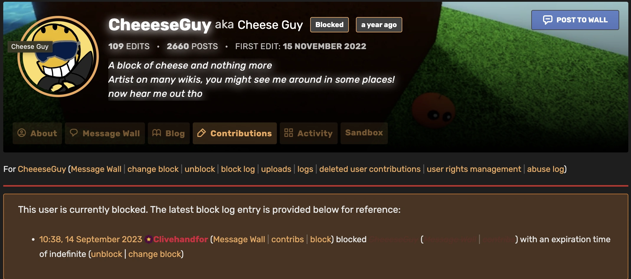 Cheeseguy has been indefinitely blocked | Fandom