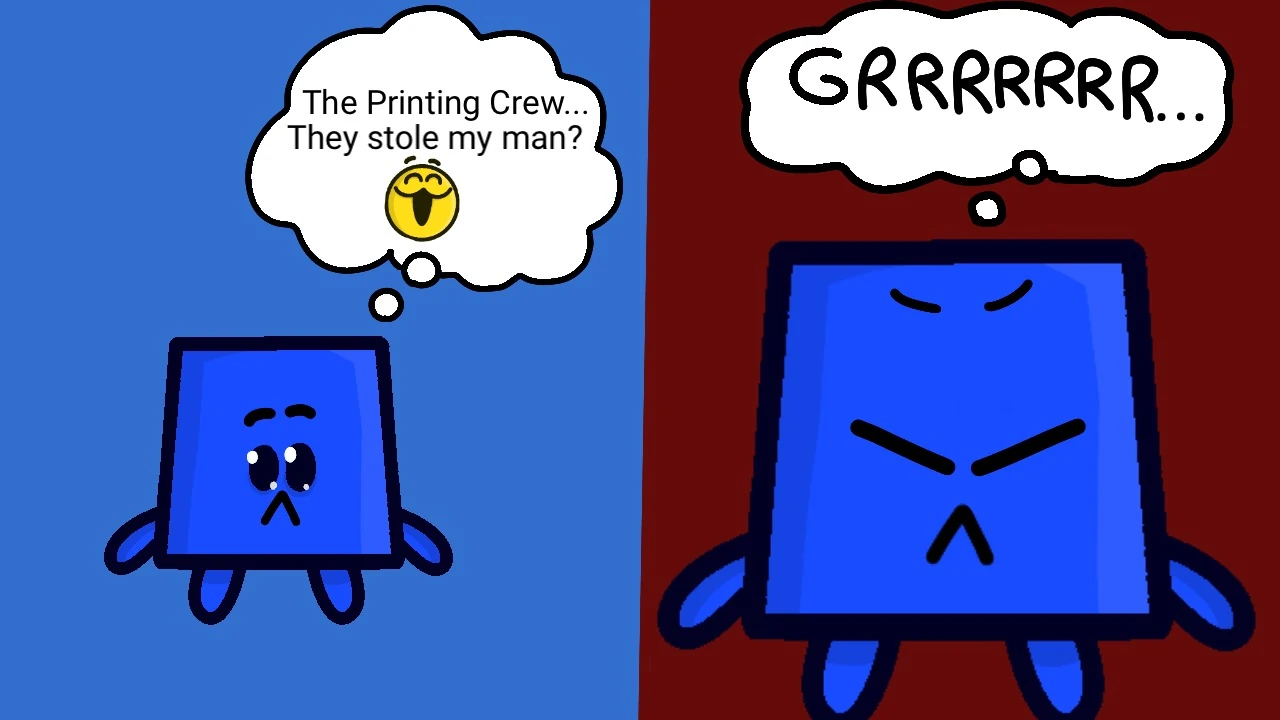 How Blue feels on the inside about Yellow in the Printing Crew… | Fandom