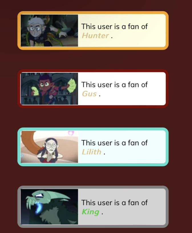 I changed the user boxes of my favorite characters on my page | Fandom