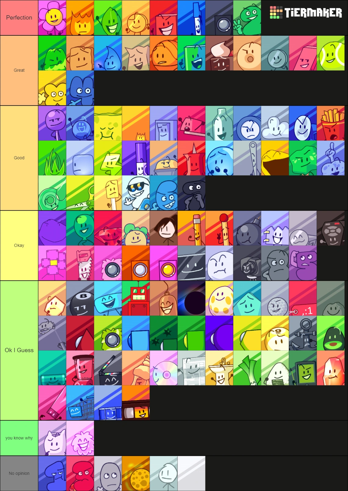 BFDI SEASON 1-5 TIER LIST [My Opinion] | Fandom