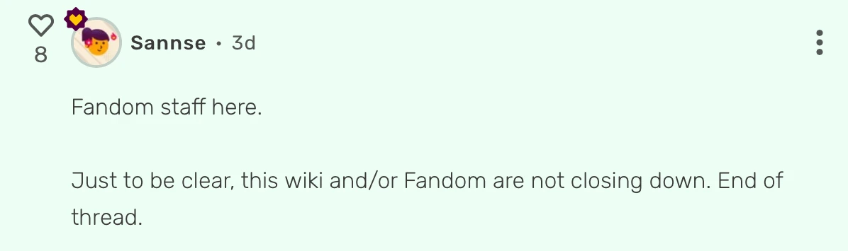 Looks like the Fandom Staff can’t take a joke. | Fandom