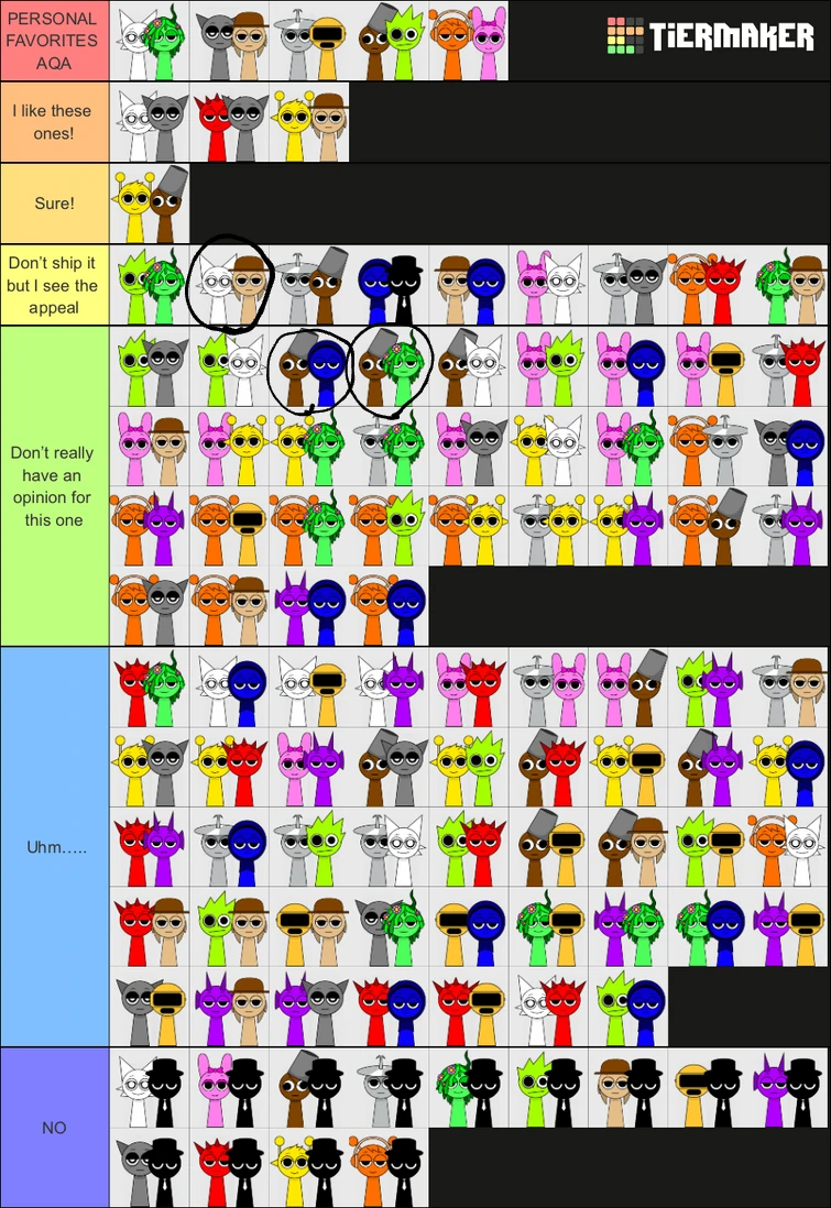 Sprunki ship tier thing | Fandom