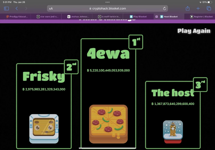 Congratulations to “4ewa” and “Frisky”! Thank you to “Ez gamer” for ...