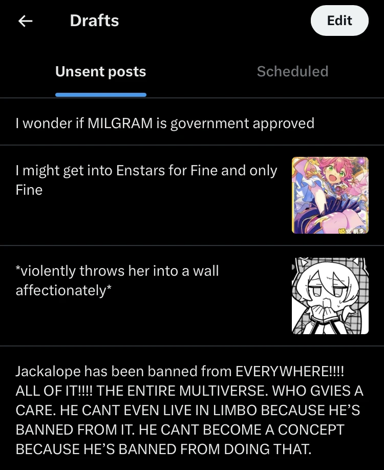 My twitter drafts | Fandom