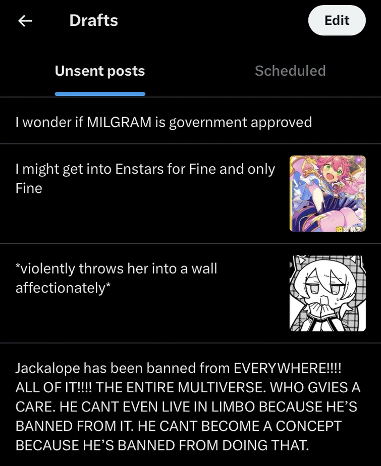 My twitter drafts | Fandom