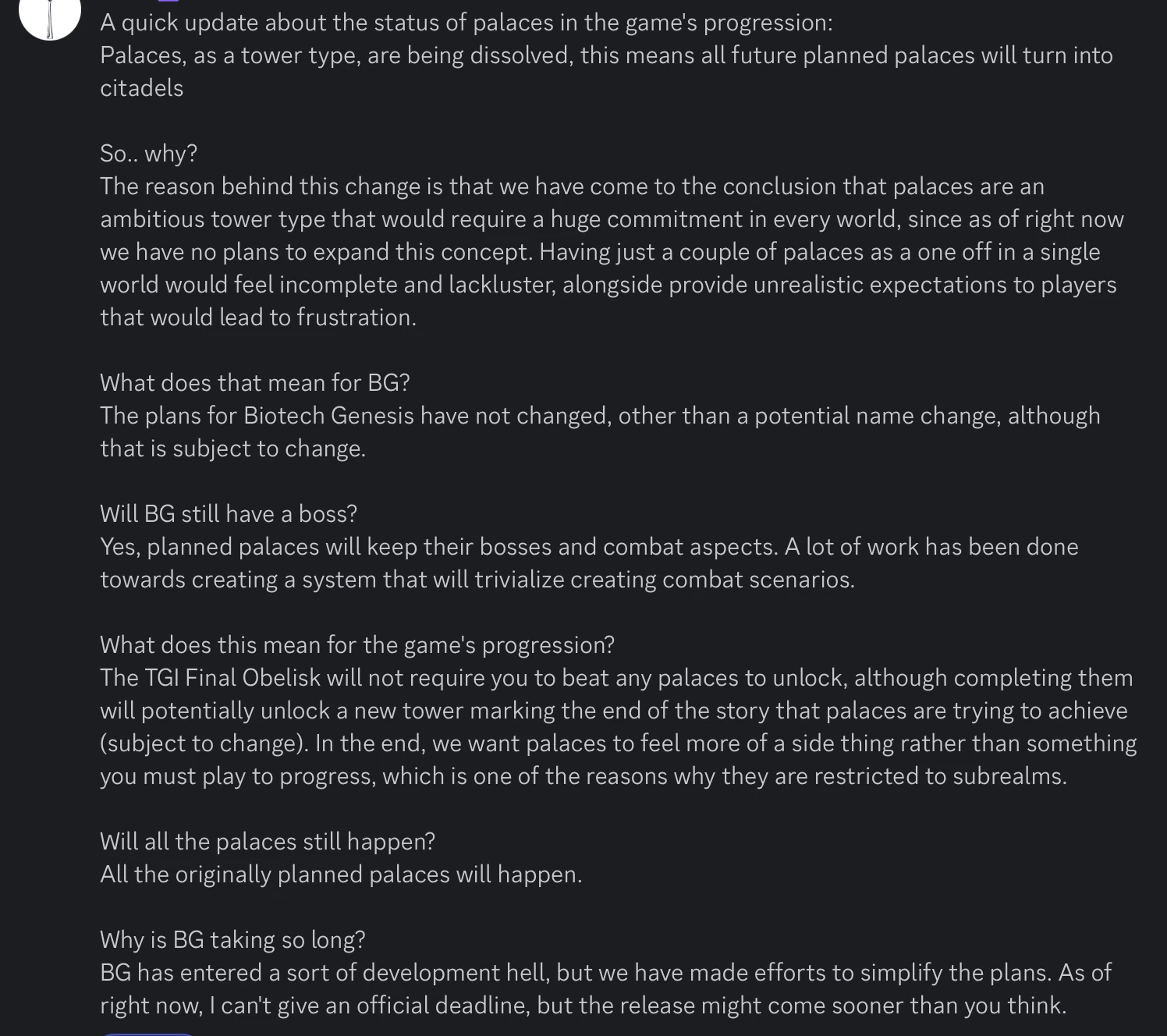 Palace update (the tower type no longer exists) + Lore rewrite teaser y ...