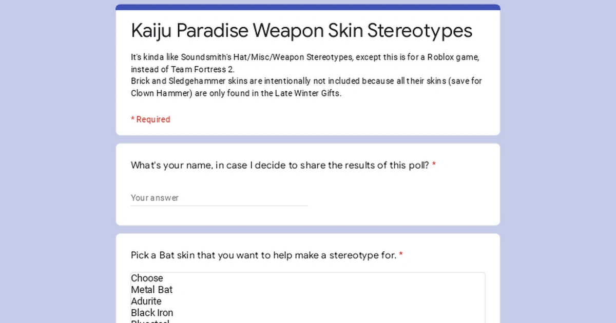 Weapon skin Stereotype survey | Fandom