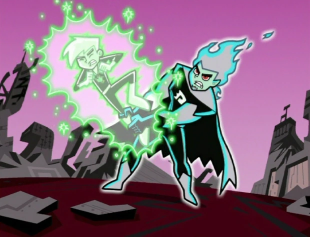 Without context, It looks like Dark Danny is using him as a human sword ...