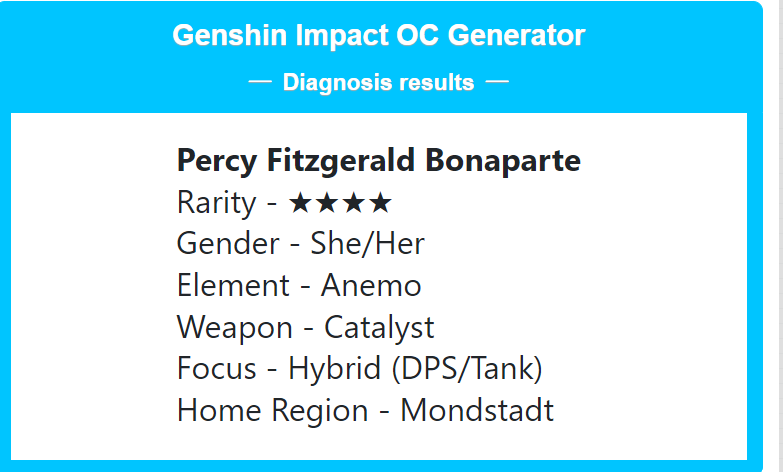 So I was taking the Genshin Impact OC Generator and did my OC 💀 | Fandom