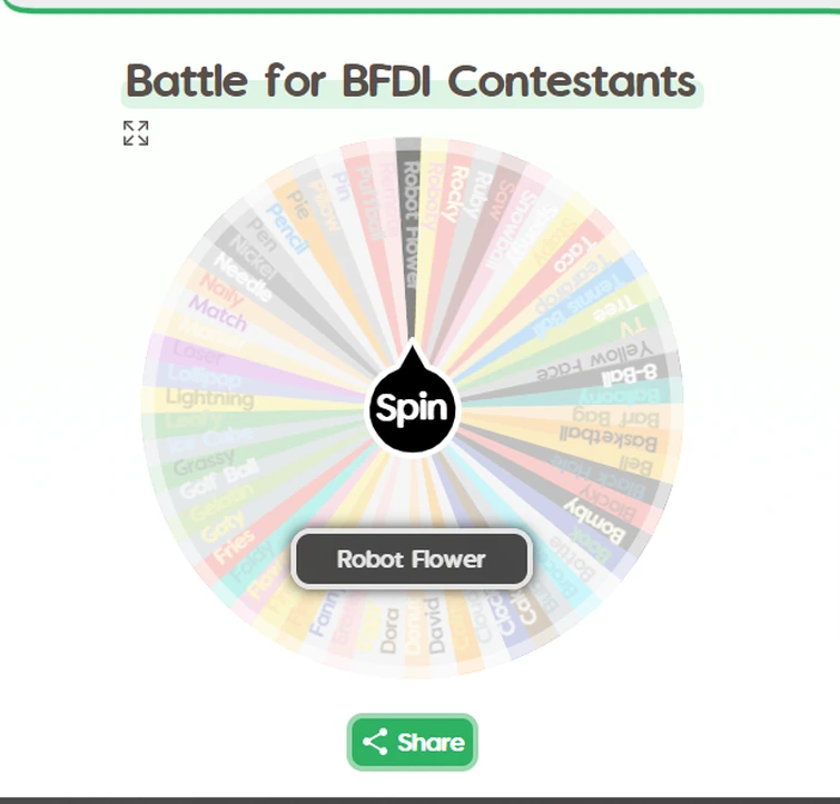 BFDI wheel but if it lands on a contestant they are out | Fandom