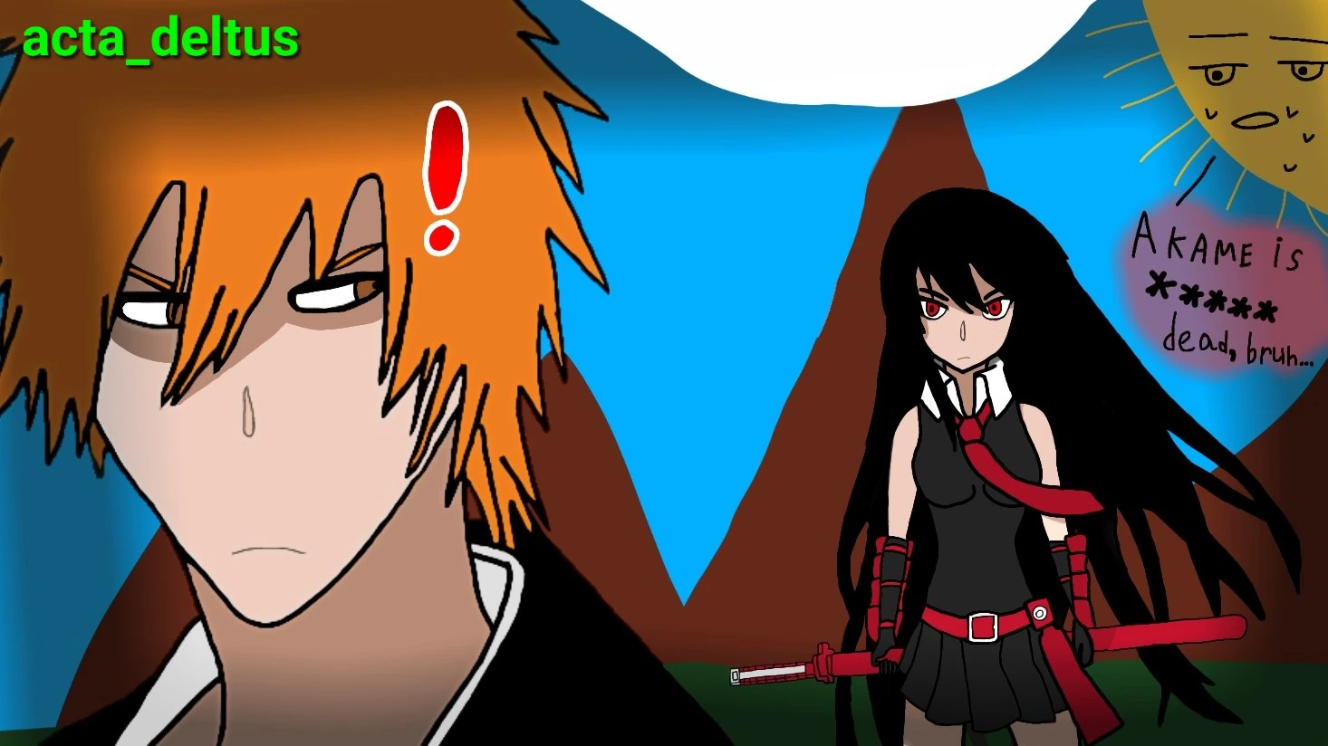 (bleach x akame ga kill) ichigo vs akame, concept art by acta_deltus ...