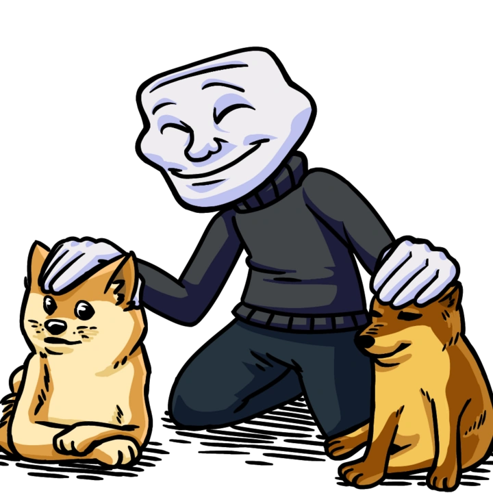 wholesome image of trollman petting doge and cheems | Fandom