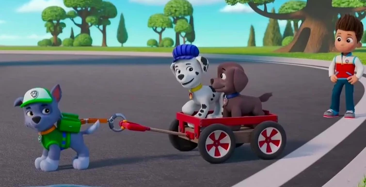 Rocky as the engine, Marshall as train conductor, and Zuma as passenger. | Fandom