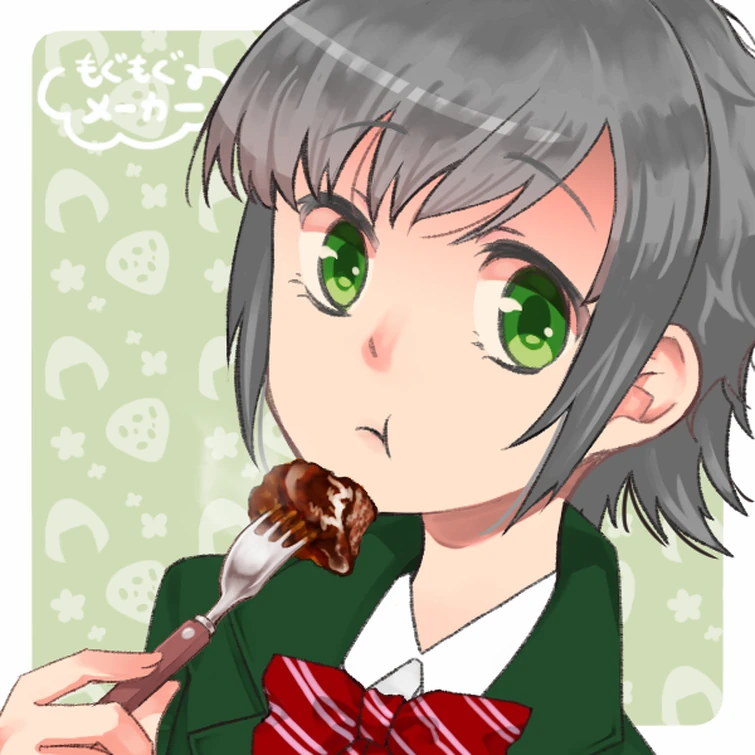 a few picrew images i made of characters eating their favorite foods ...
