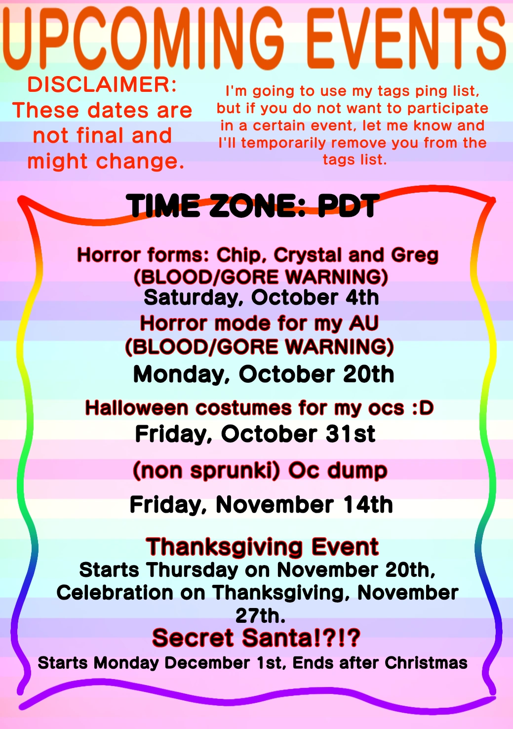 upcoming events or whatever. | Fandom