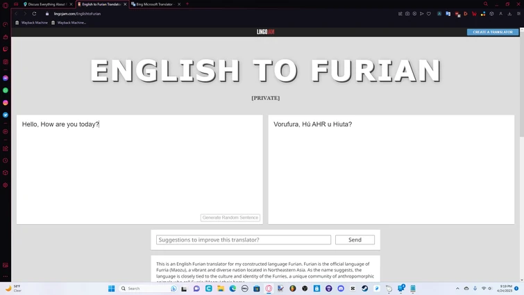 Furian is now a fully constructed language, not just like all languages ...