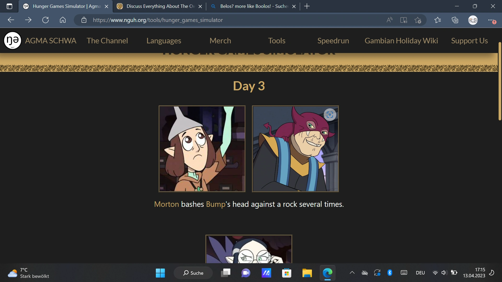 The Hunger games for TOH Day3 and night3 | Fandom