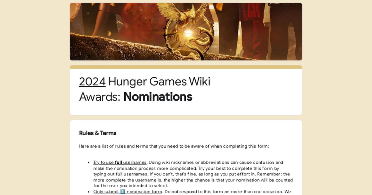 2024 Hunger Games Wiki Awards || NOMINATIONS | Fandom