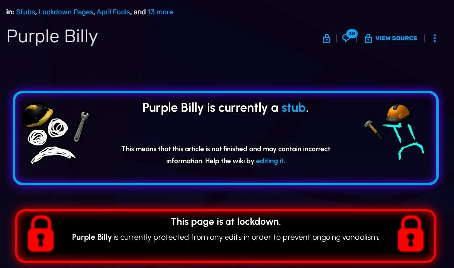 some random admin tried to lockdown the purple billy page | Fandom