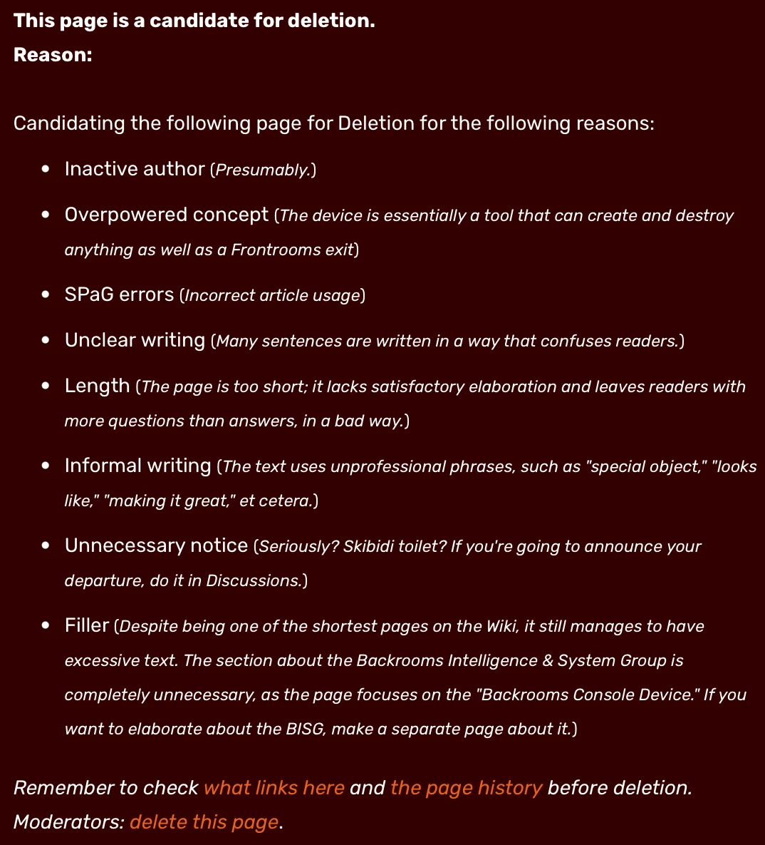 The 3rd post of me bantering about deletion reasons | Fandom