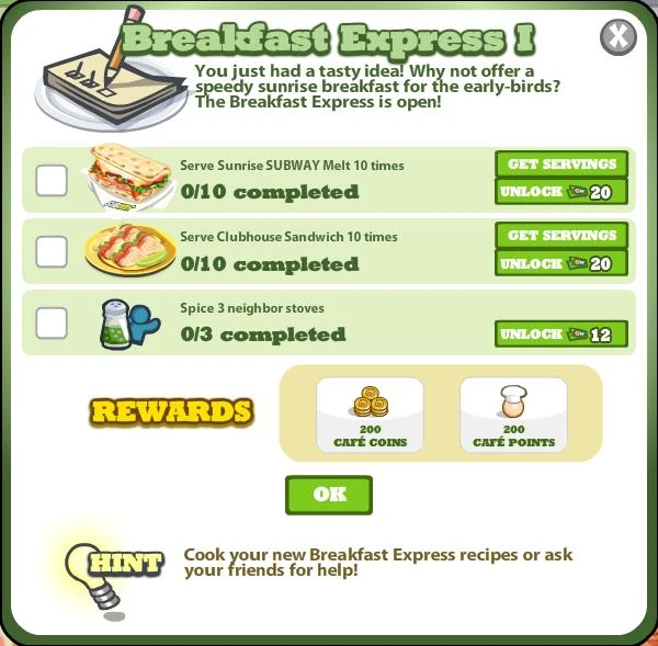 Breakfast Express Goals | Cafe World Wiki | Fandom