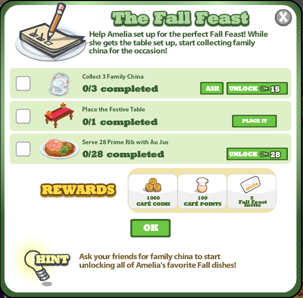 Amelia's Fall Feast Goals | Cafe World Wiki | Fandom