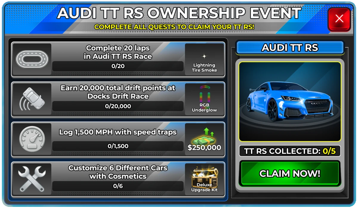Audi TT RS Ownership Event | Car Dealership Tycoon Wiki | Fandom