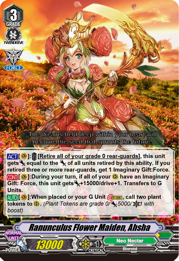 Ranunculus Flower Maiden, Ahsha (V Series) | Cardfight!! Vanguard Fanon Wiki | Fandom