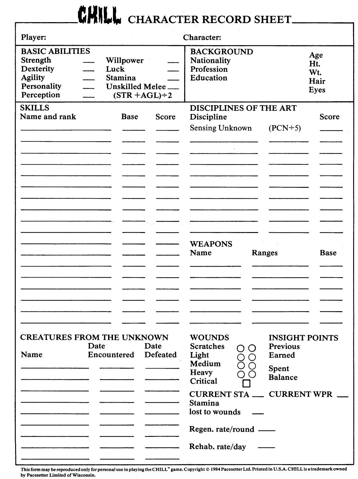 Chill Character Sheets | Card Game Database Wiki | Fandom