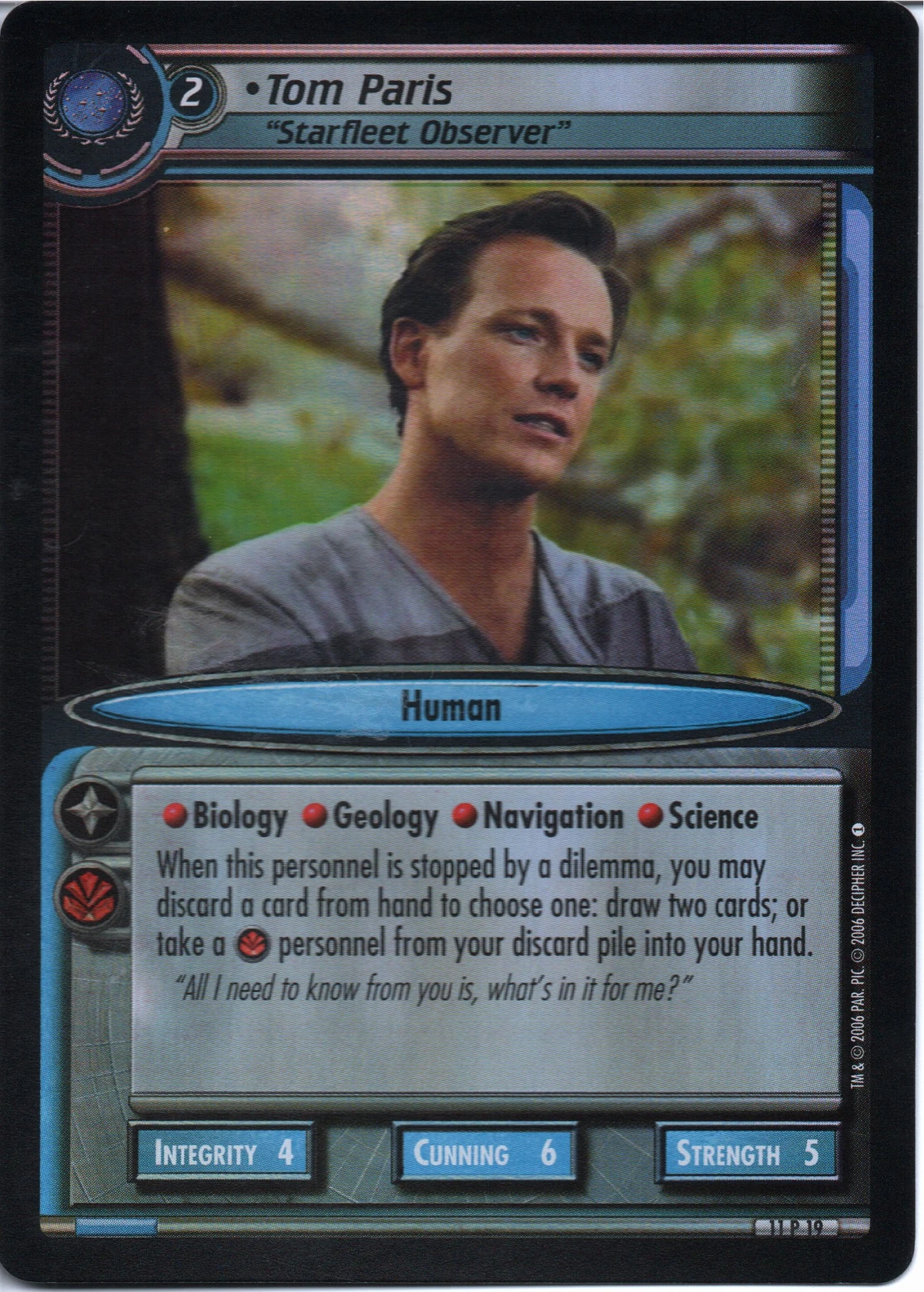 Tom Paris - "Starfleet Observer" (Genesis) | CardGuide Wiki | Fandom