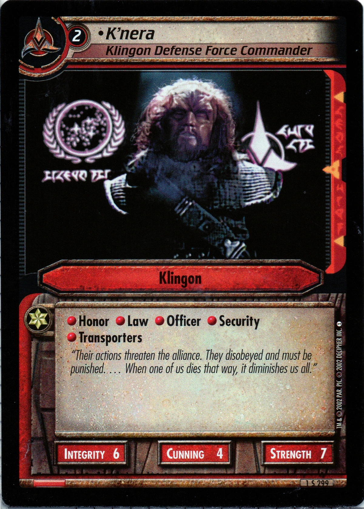 K'nera - Klingon Defense Force Commander (2E) | CardGuide Wiki | Fandom