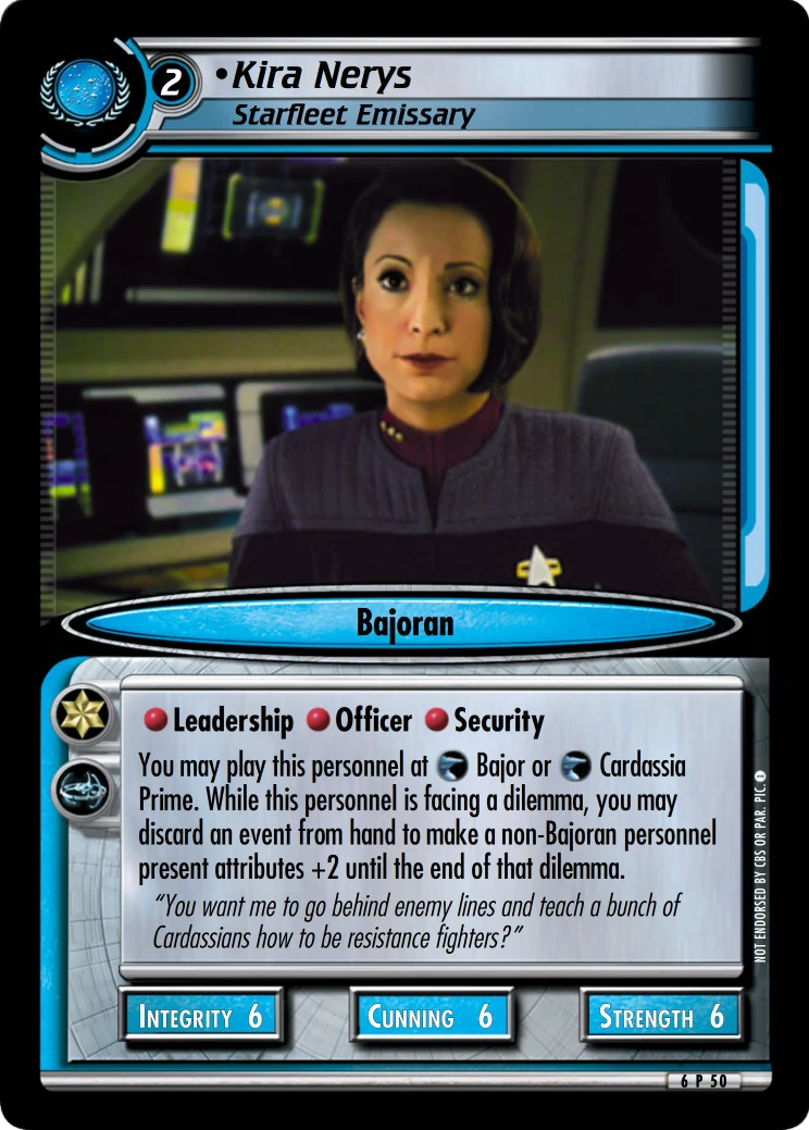 Kira Nerys - Starfleet Emissary (Errata) (RF2) | CardGuide Wiki | Fandom