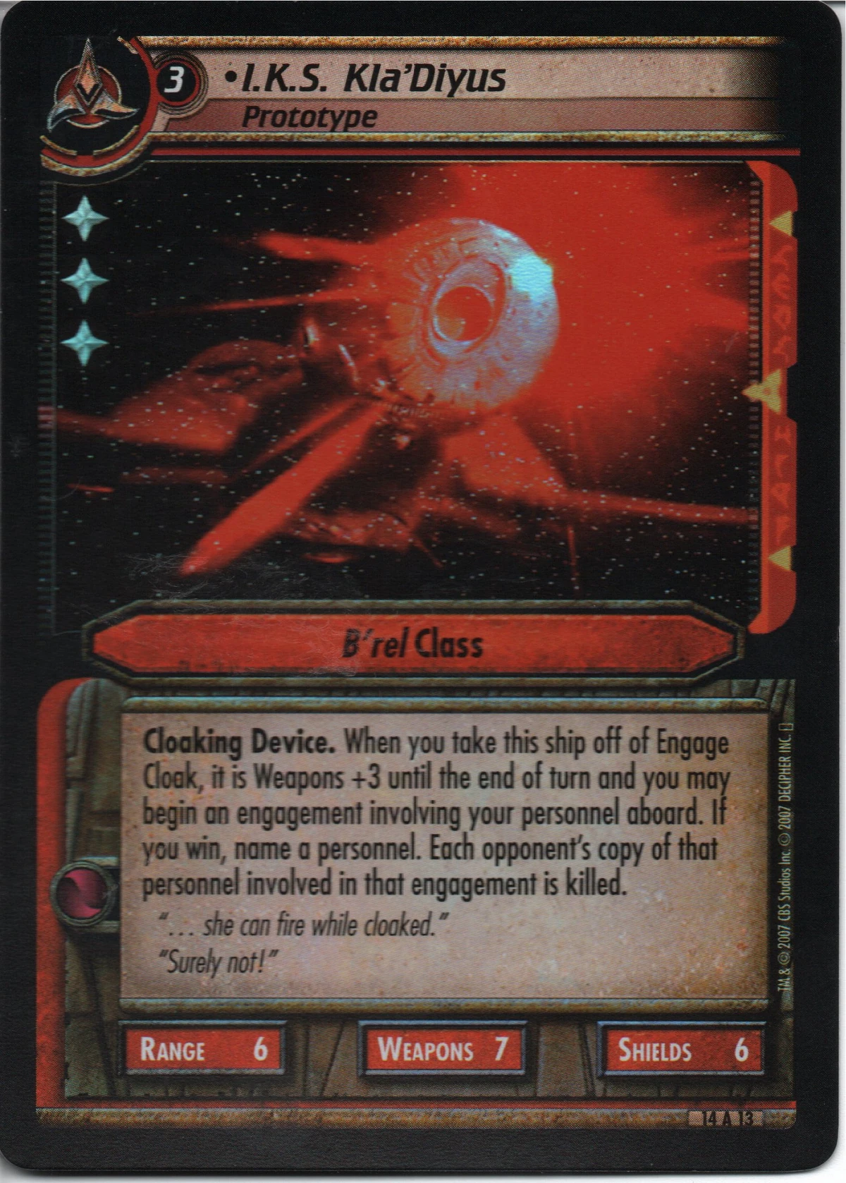 I.K.S. Kla'Diyus - Prototype (Archive) | CardGuide Wiki | Fandom