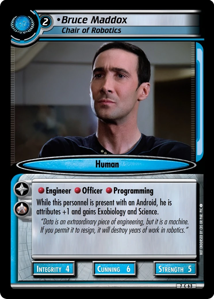 Bruce Maddox - Chair of Robotics (Errata) (SNW) | CardGuide Wiki | Fandom