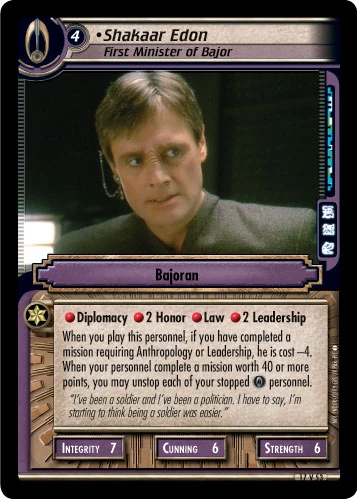 Shakaar Edon - First Minister of Bajor (RtS) | CardGuide Wiki | Fandom