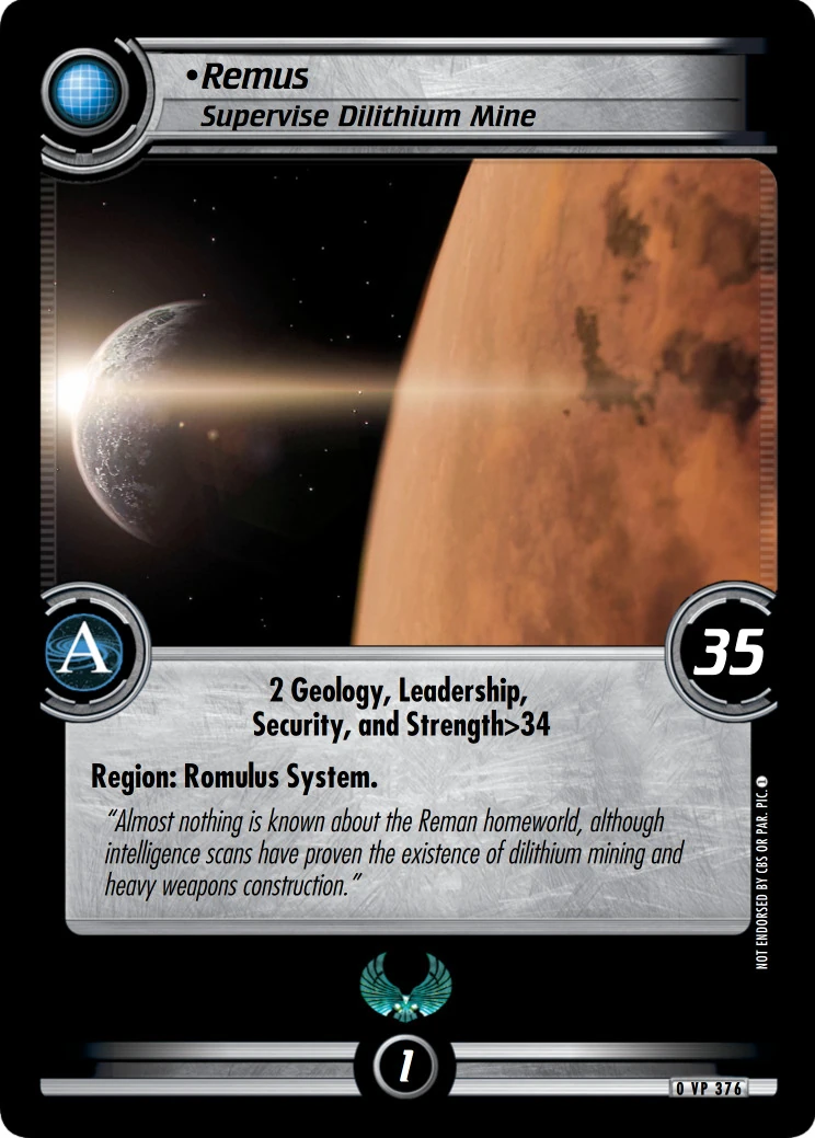 Remus - Supervise Dilithium Mine (VP) | CardGuide Wiki | Fandom