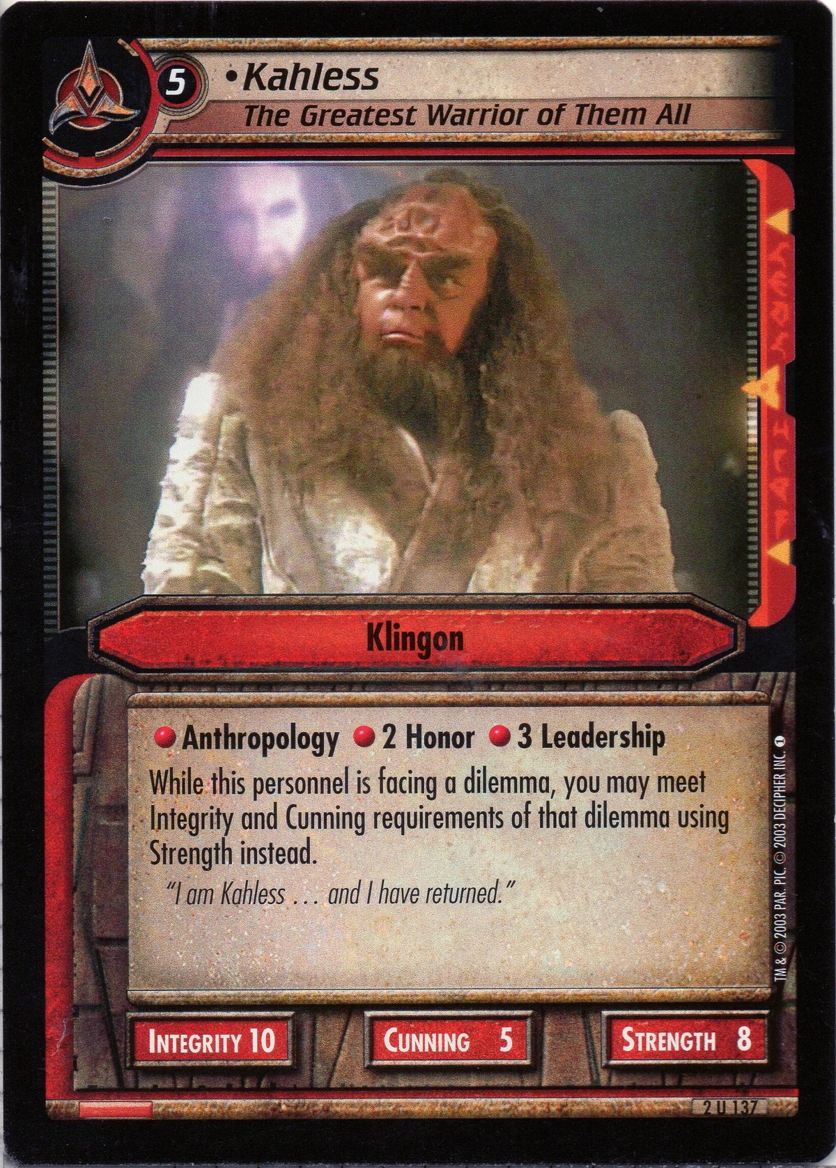 Kahless - The Greatest Warrior of Them All (ENE) | CardGuide Wiki | Fandom