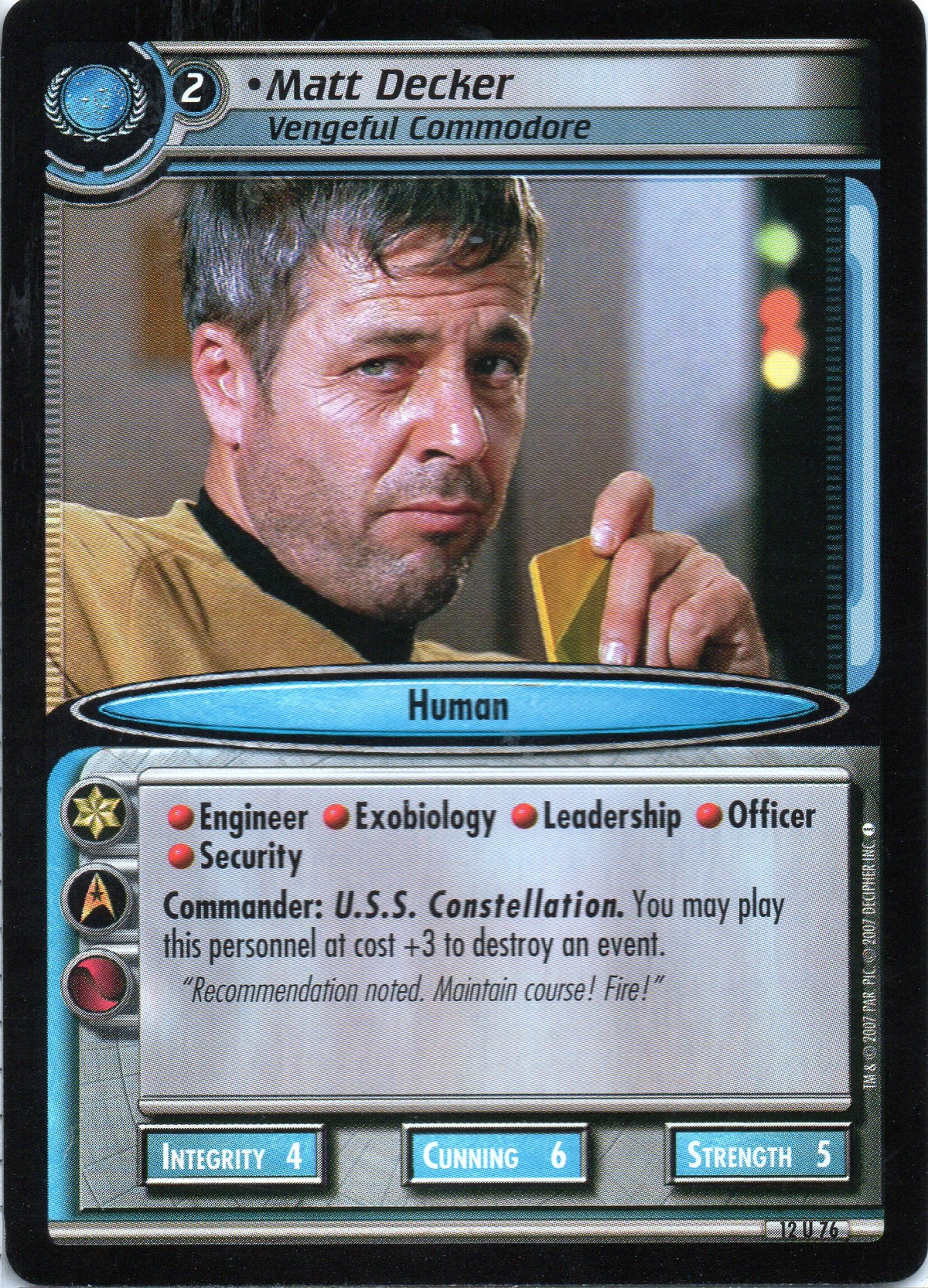 Matt Decker - Vengeful Commodore (TATV) | CardGuide Wiki | Fandom