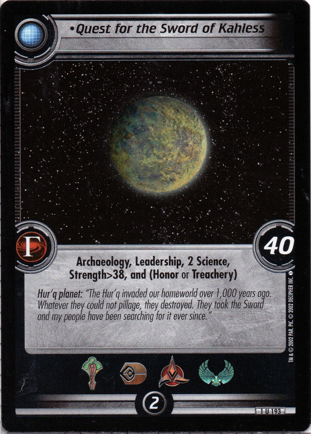 Quest for the Sword of Kahless (2E) | CardGuide Wiki | Fandom