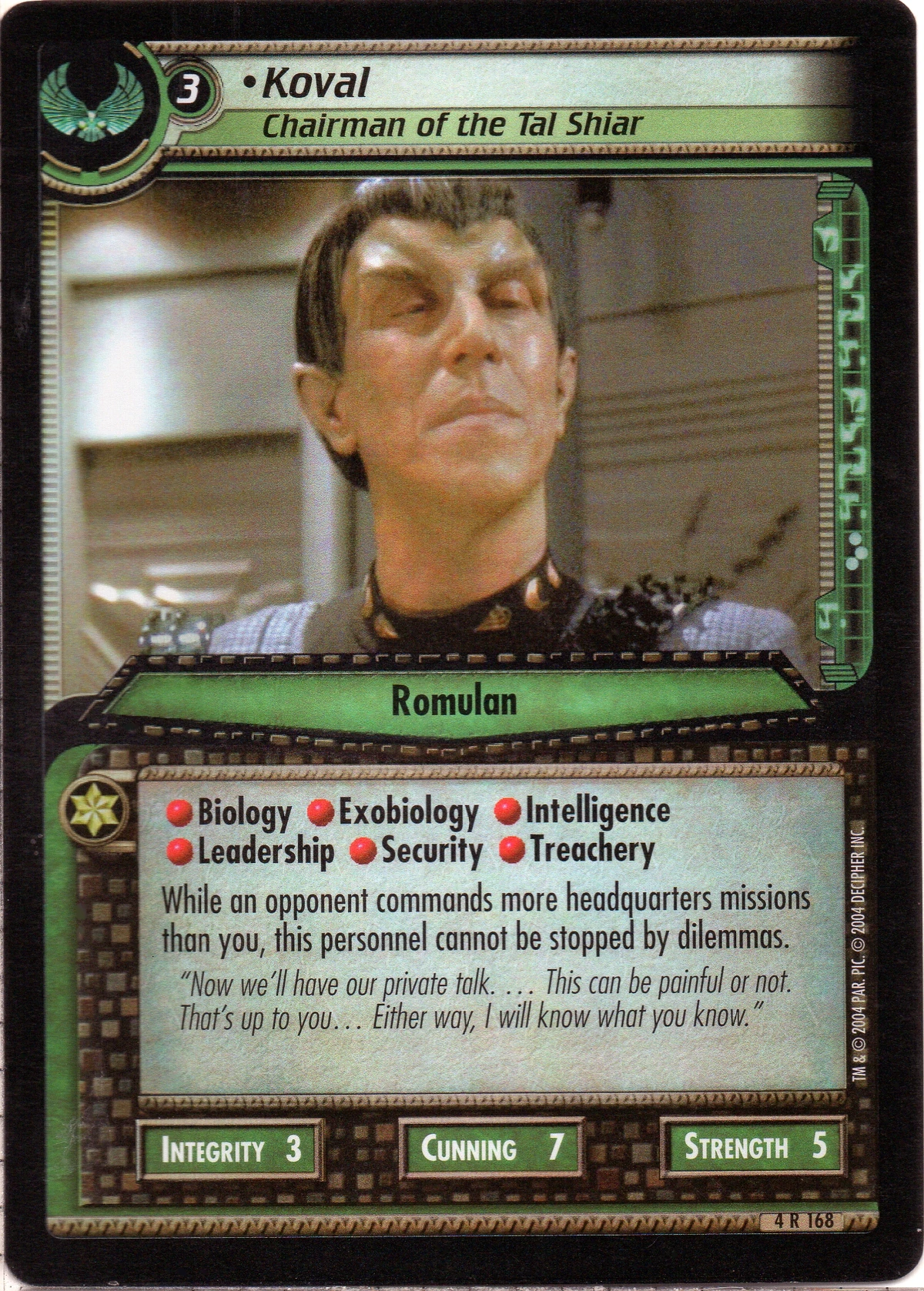 Koval - Chairman of the Tal Shiar (RF2) | CardGuide Wiki | Fandom