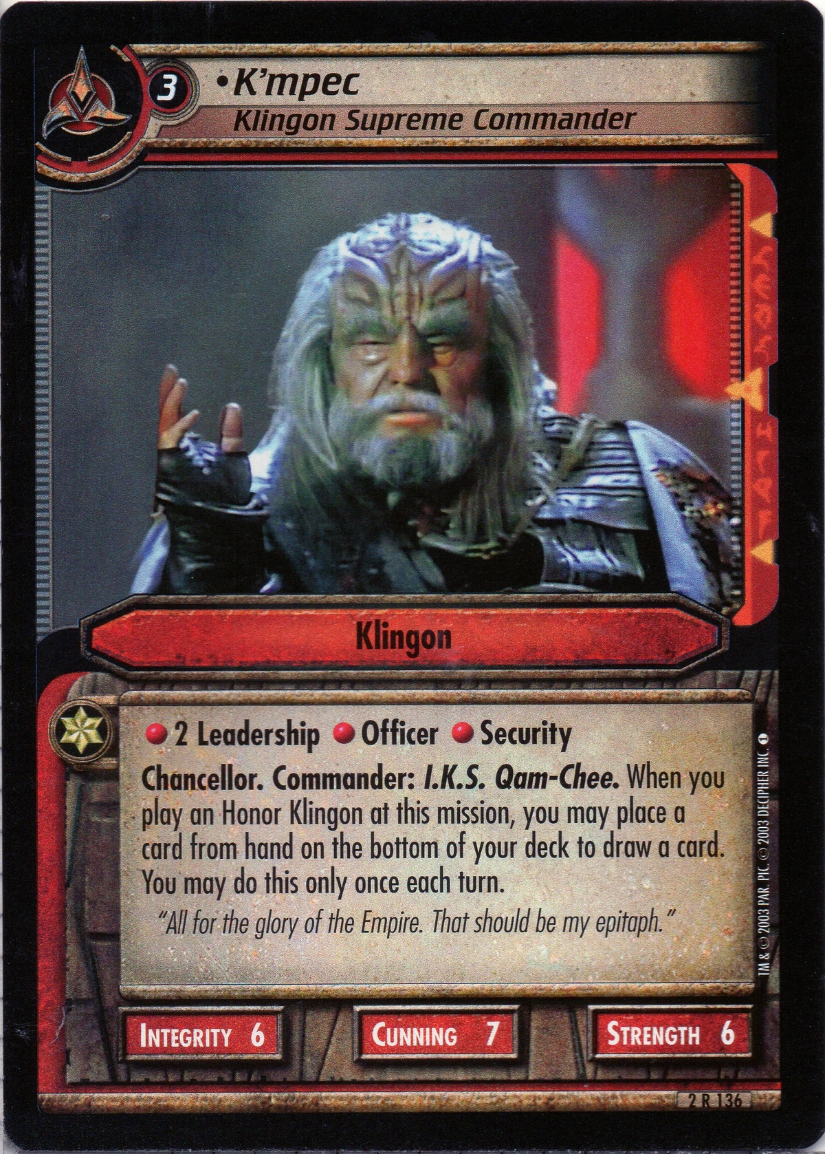 K'mpec - Klingon Supreme Commander (ENE) | CardGuide Wiki | Fandom