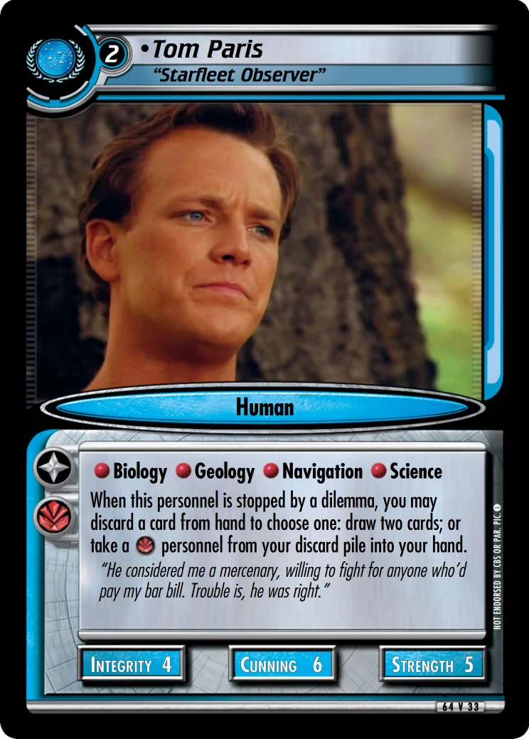 Tom Paris - "Starfleet Observer" (FOW) | CardGuide Wiki | Fandom