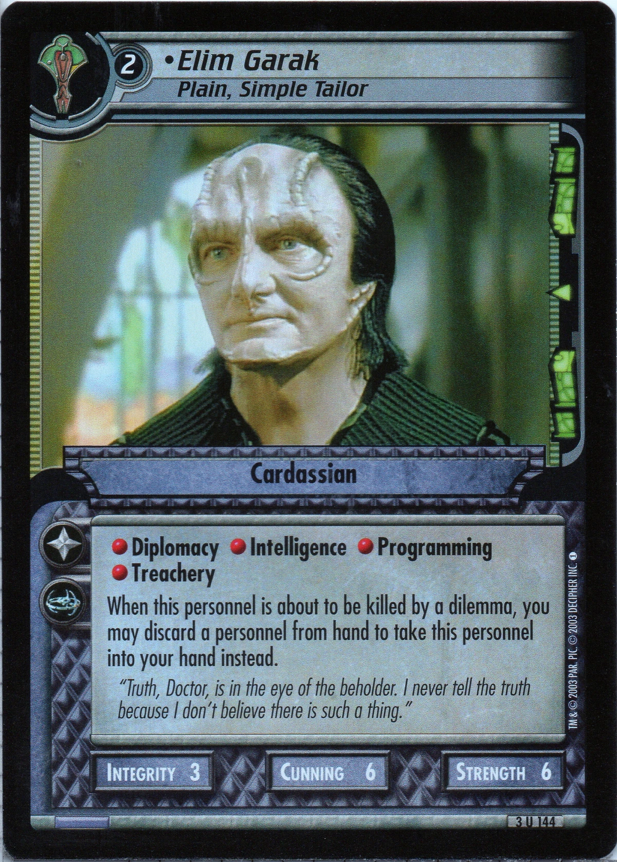 Elim Garak - Plain, Simple Tailor (CtA) | CardGuide Wiki | Fandom
