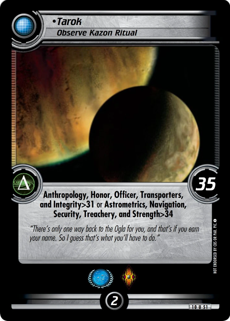 Tarok - Observe Kazon Ritual (Errata) (CL) | CardGuide Wiki | Fandom