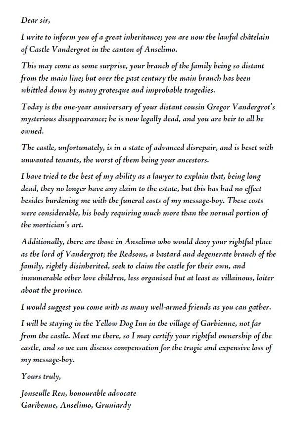Inheritance Letter | Castle Vandergrot Wiki | Fandom