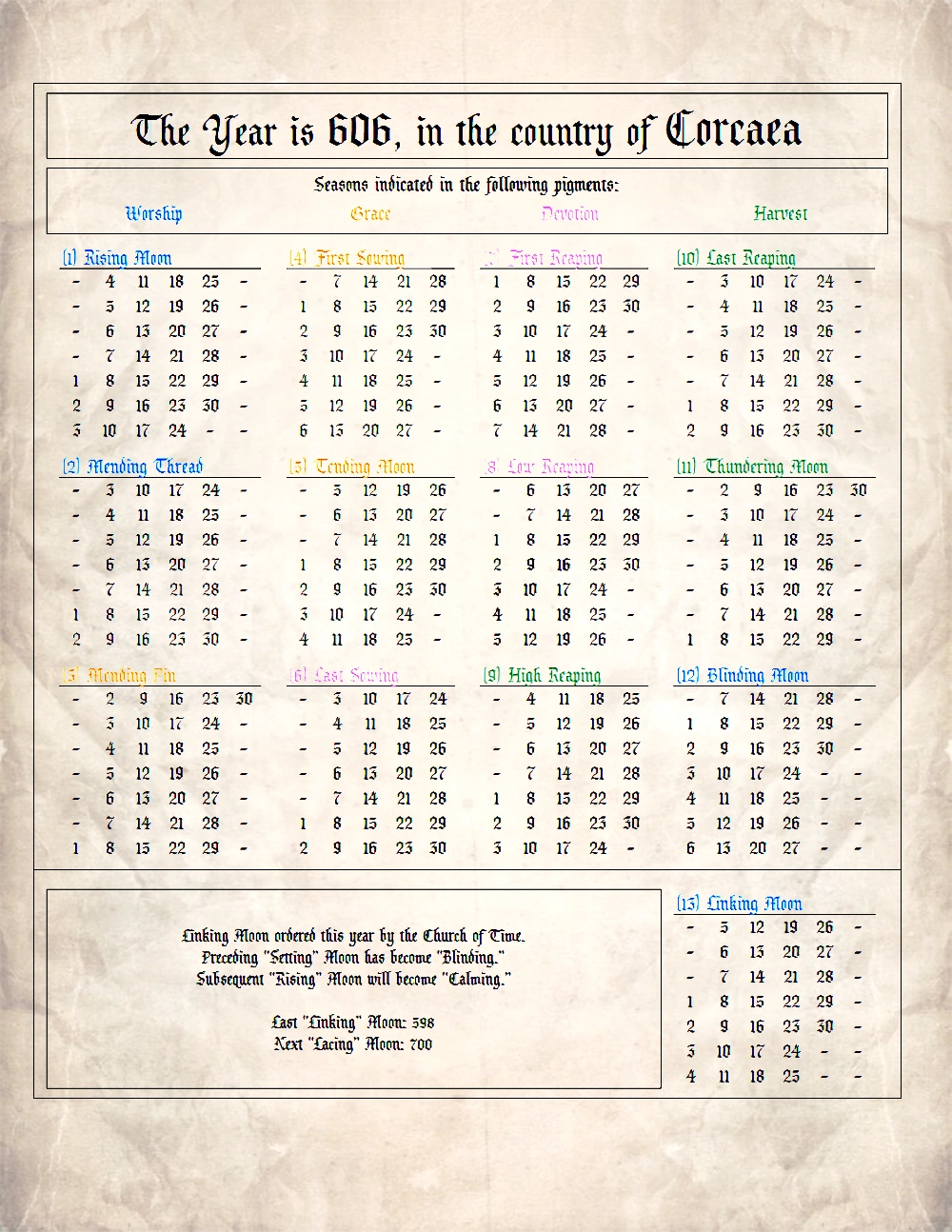 Calendar | Catalyst Quest Wiki | Fandom