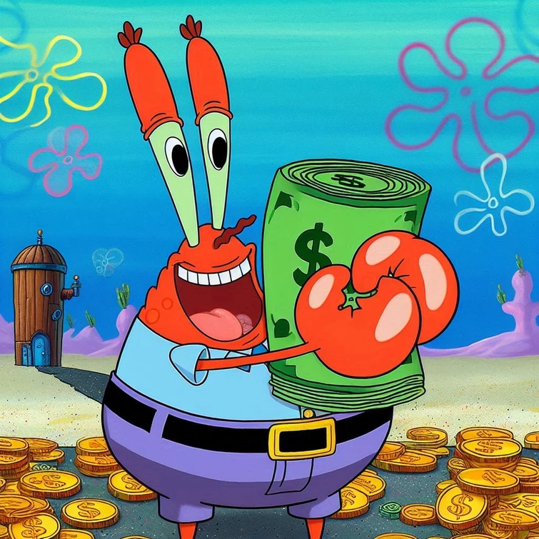 AI-generated fan arts with Mr. Krabs hugging the money | Fandom